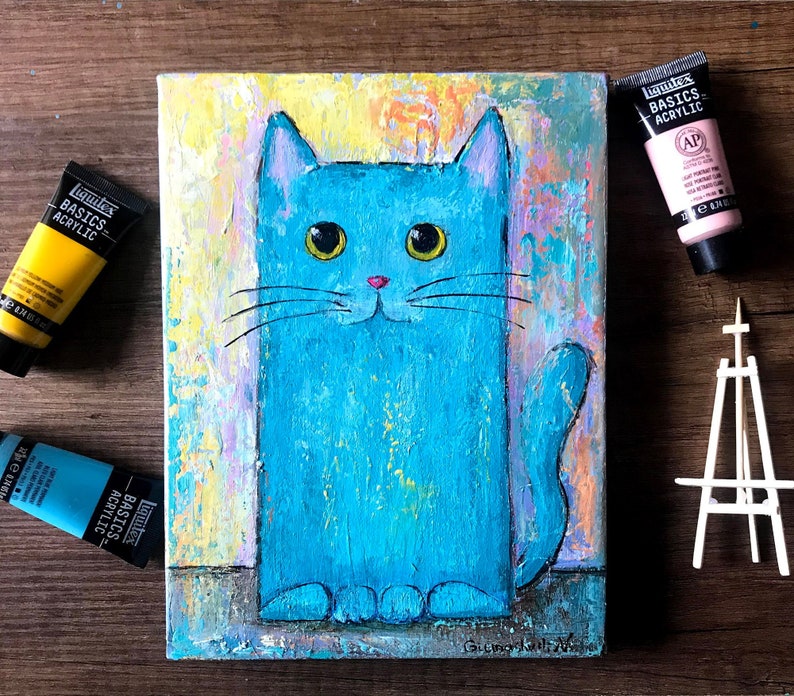 Cat Painting on Canvas Cat Acrylic Painting Cat Portrait Cat | Etsy