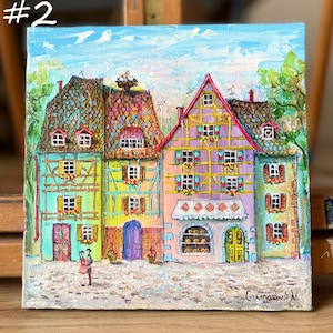 Charming European Townscape Original Acrylic Painting Vibrant Street ...