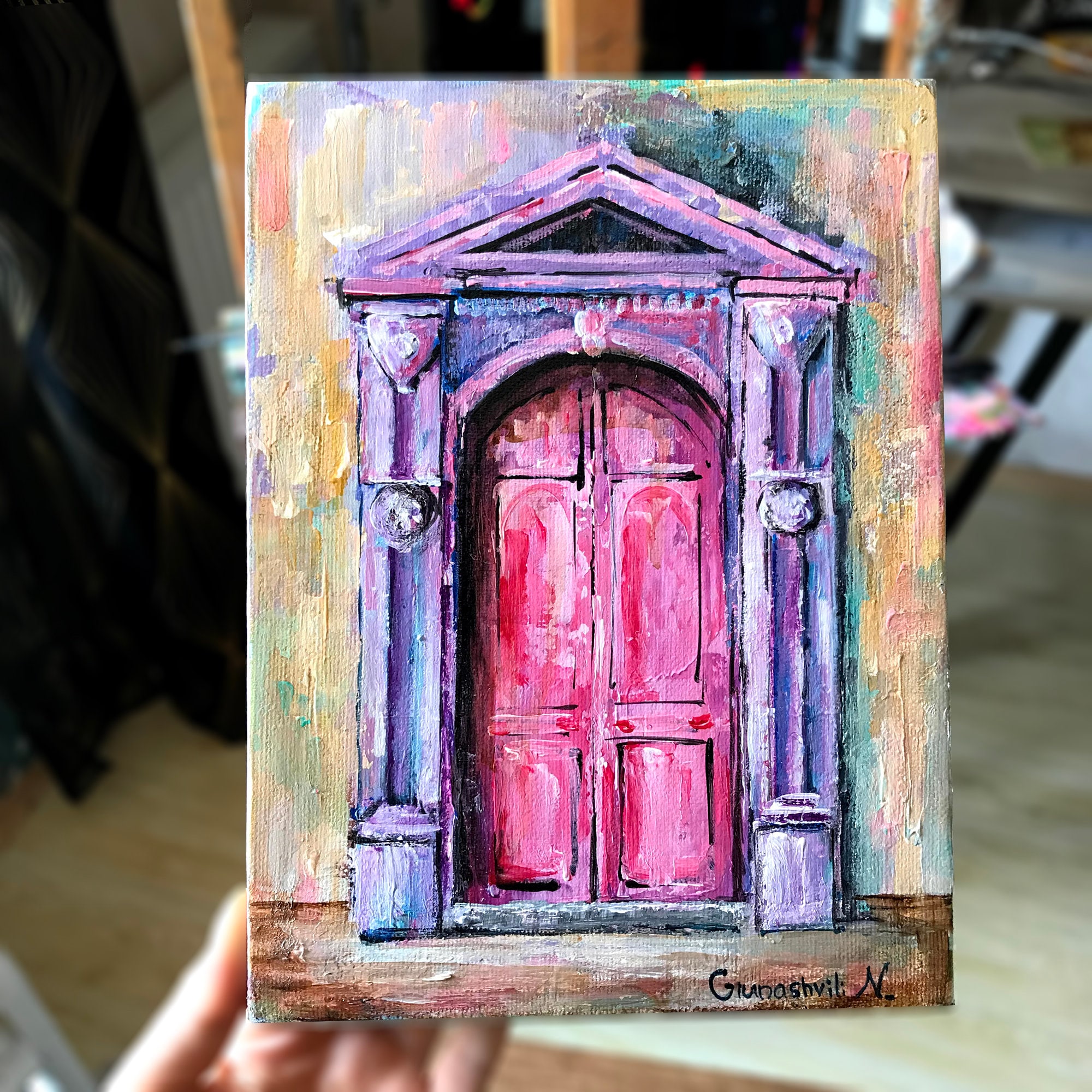 Door Painting Original Wall Art Acrylic Artwork Pink Door Purple Modern ...