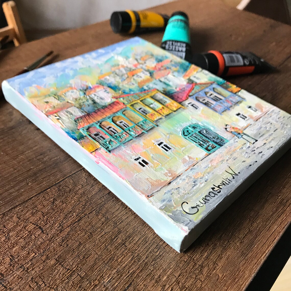 Small City Art City Landscape Painting City Wall Art | Etsy