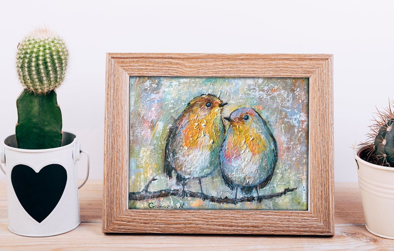 Birds Art Two Robin Birds on a Branch Couple Gifts ORIGINAL - Etsy