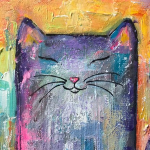 Original Cat Painting Acrylic Artwork on Canvas Gray Cat Small - Etsy