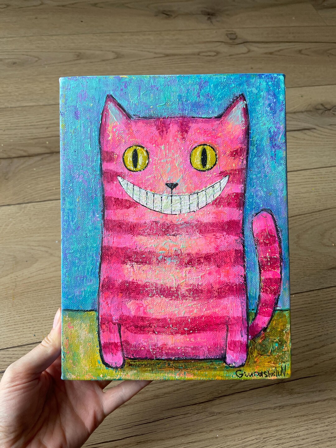 Cat Painting, Pink Art, Wall Deco, Whimsical Art - Etsy