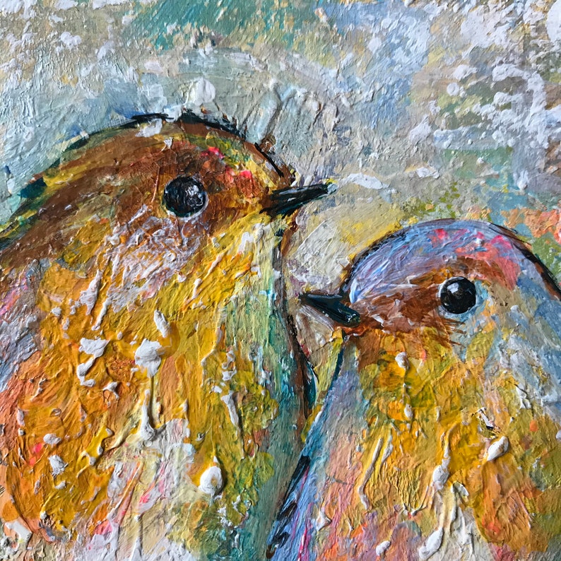Birds Art Two Robin Birds on a Branch Couple Gifts ORIGINAL - Etsy