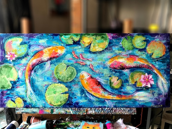 Koi Fish Painting Original Acrylic Artwork on Canvas Fish Art - Etsy