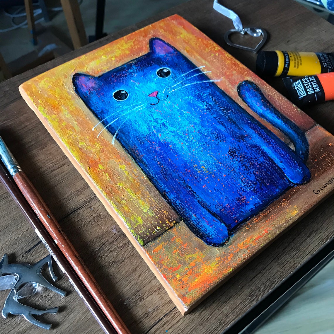 Cat Art Cat Painting Original Acrylic Painting on Stretch - Etsy