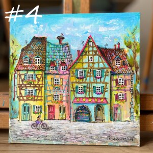 Charming European Townscape Original Acrylic Painting Vibrant Street ...