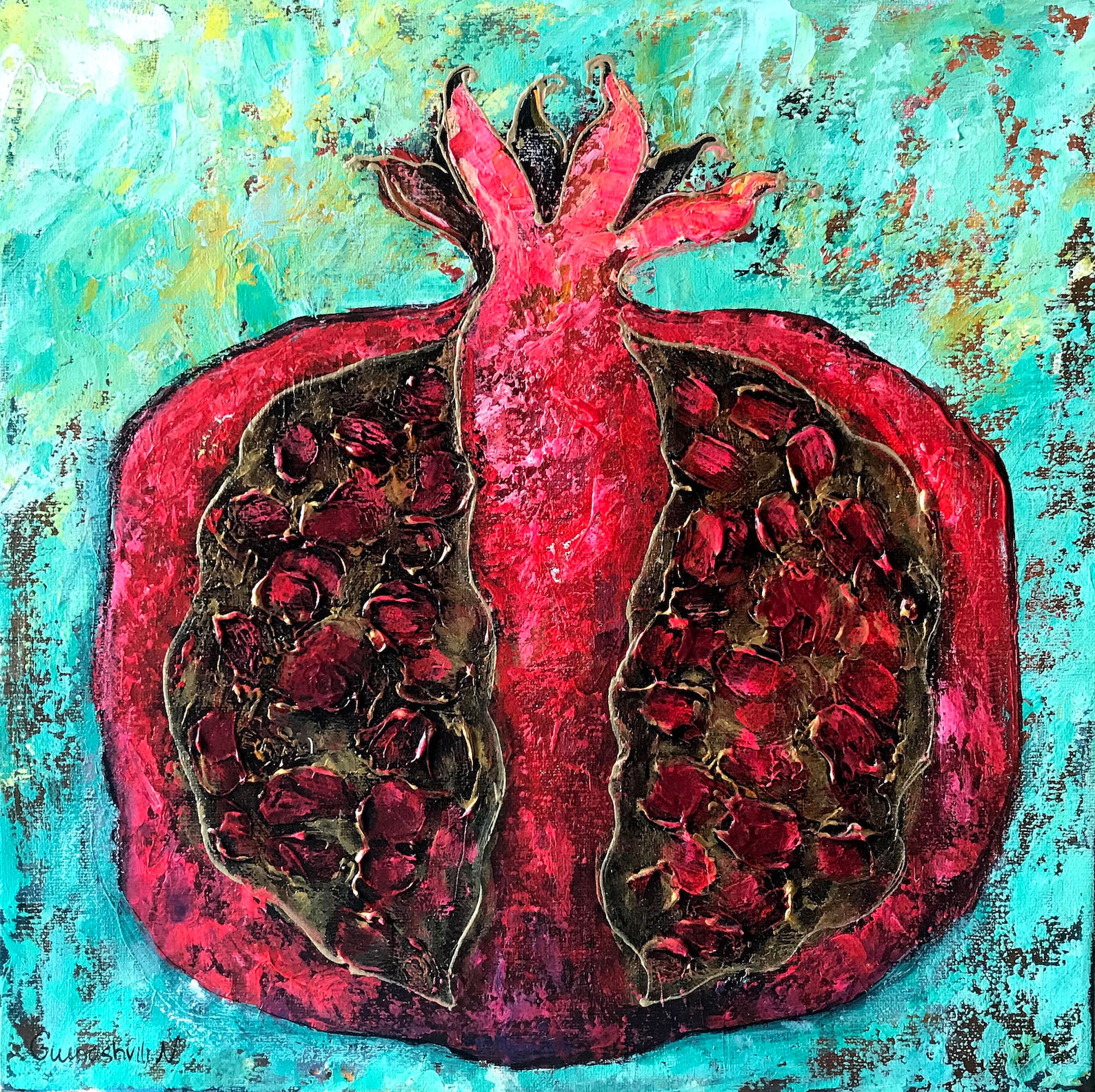 Pomegranate Original Food Artwork Acrylic Red Painting - Etsy