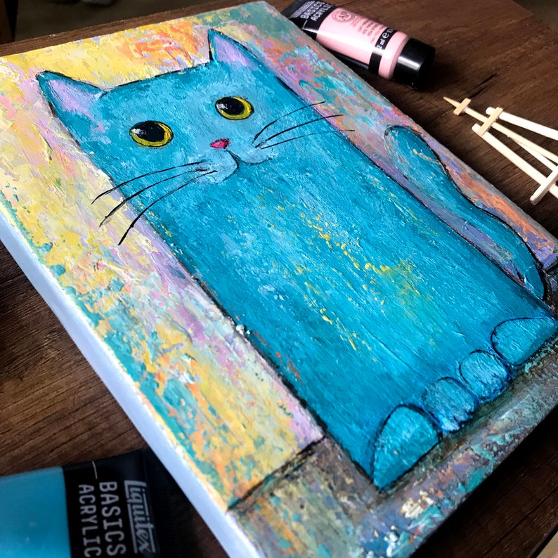 Cat Painting on Canvas Cat Acrylic Painting Cat Portrait Cat | Etsy