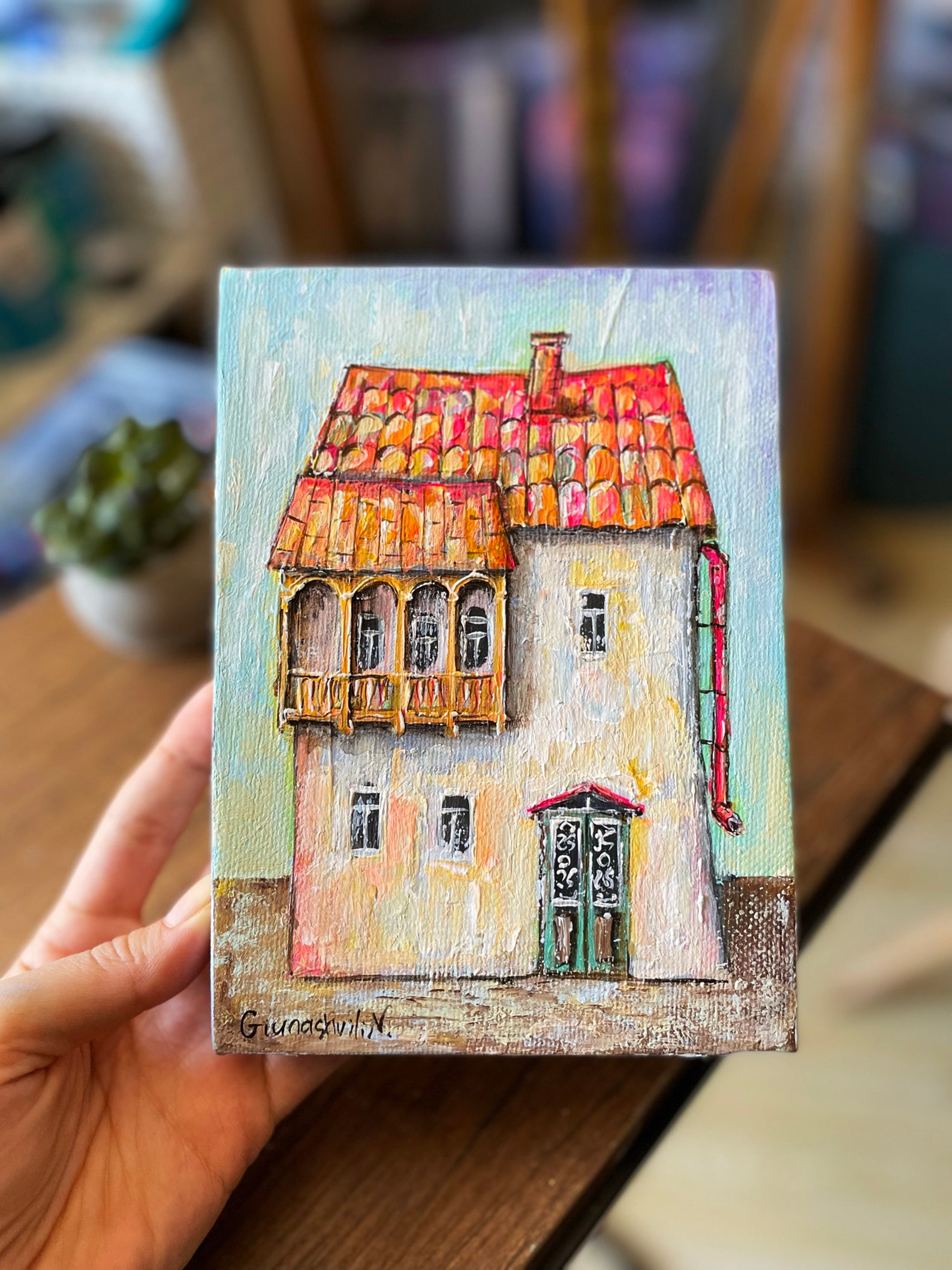 Abstract Art House Painting Cityscape Artwork on Canvas - Etsy