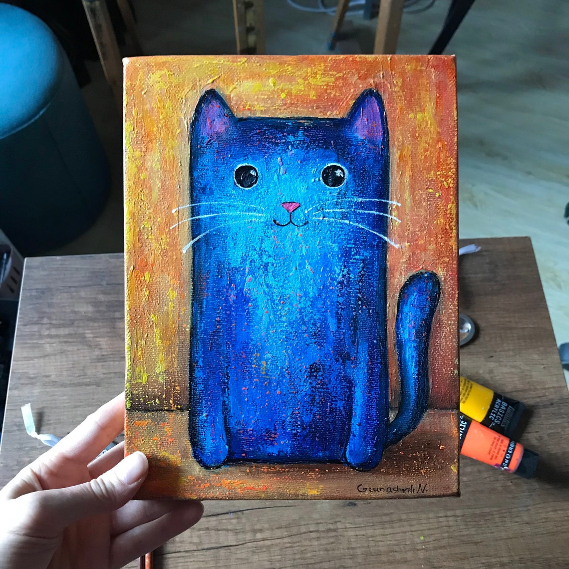 Cat Art Cat Painting Original Acrylic Painting on Stretch - Etsy