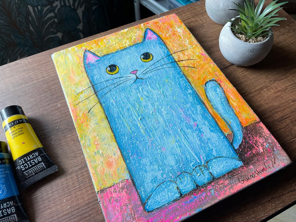 Cat Painting on Canvas Cat Acrylic Painting Cat Portrait Cat - Etsy
