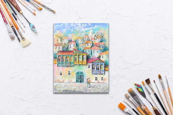 Small City Art City Landscape Painting City Wall Art | Etsy