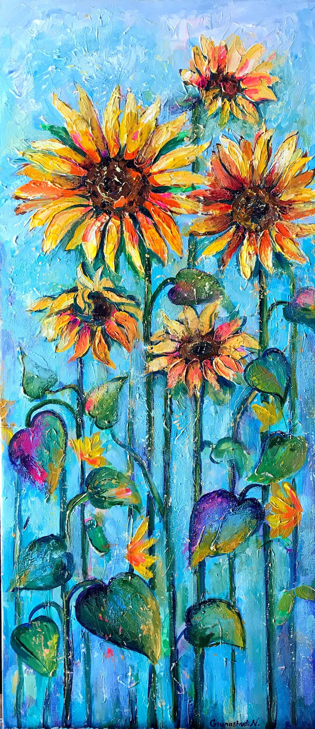 Sunflower Art, Abstract Painting, Original Acrylic Painting, Yellow ...