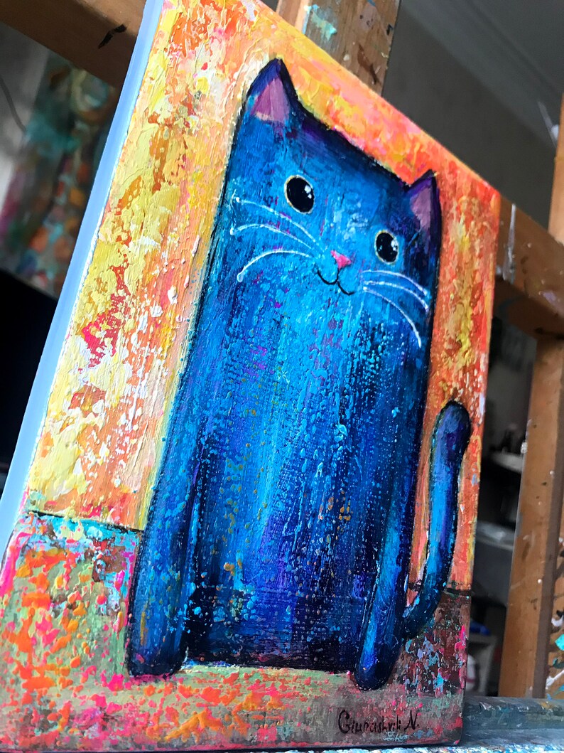 Cat Art Cat Painting Original Acrylic Painting on Stretch | Etsy