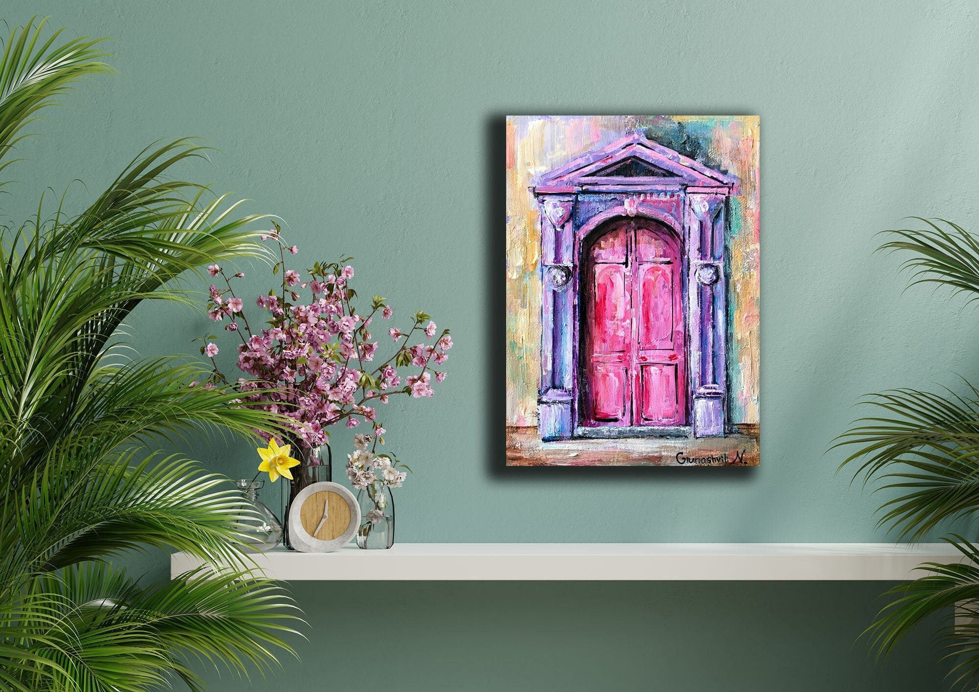 Door Painting Original Wall Art Acrylic Artwork Pink Door Purple Modern ...