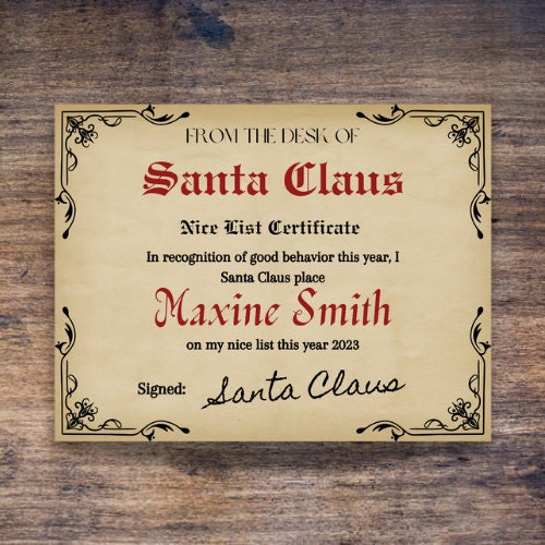 Letter From Santa Nice List Certificate Christmas Santa Letter Editable ...
