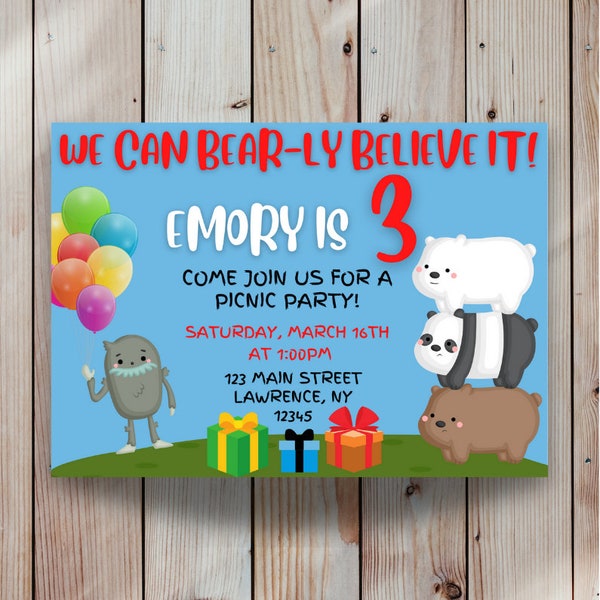We Bare Bears Birthday Invitation - Etsy