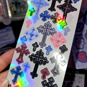 Pixel Crosses Gothic Emo Holographic Sticker Sheet Korean Stickers ...