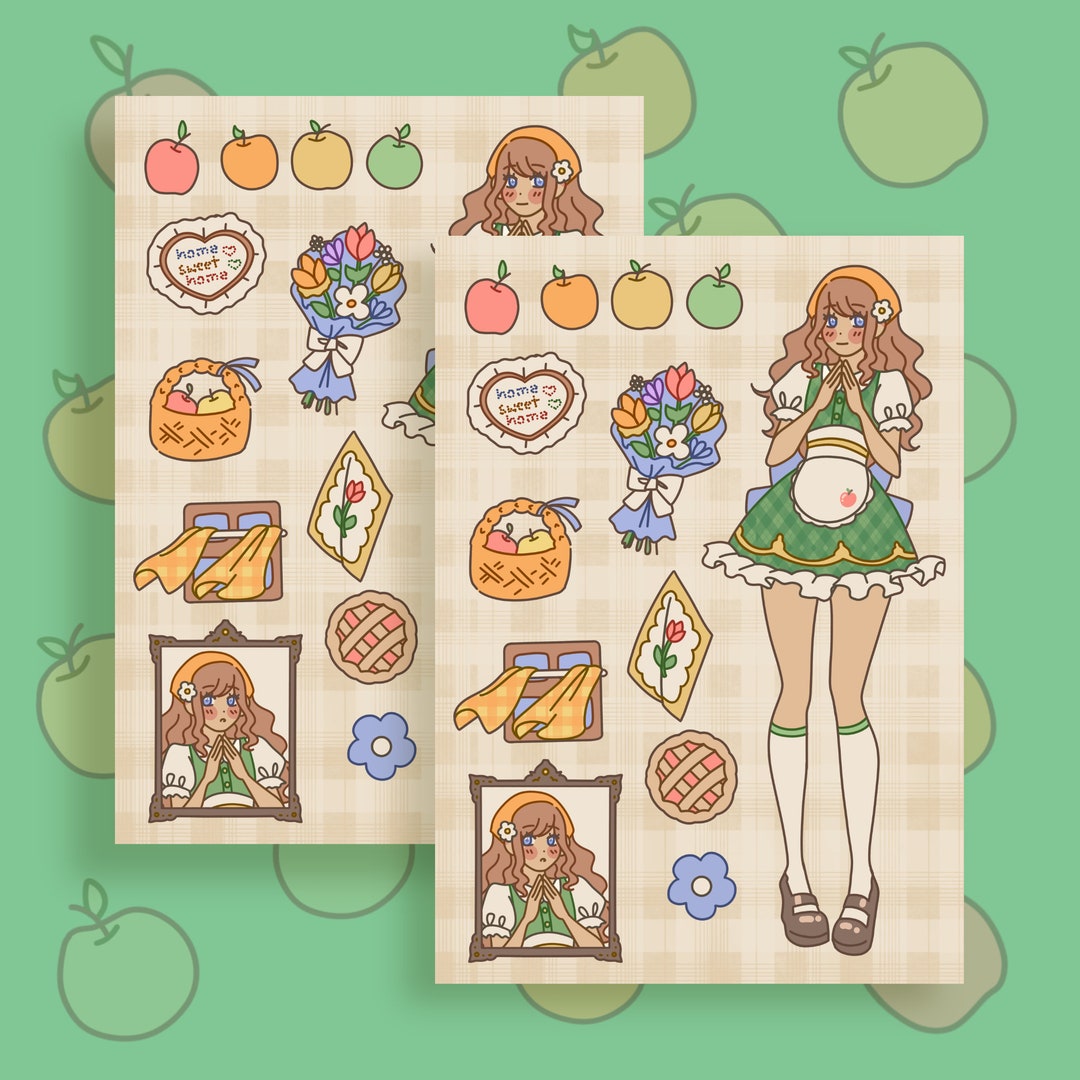 Cottage Core Anime Girl KOREAN STICKER SHEET Polco Toploader - Etsy