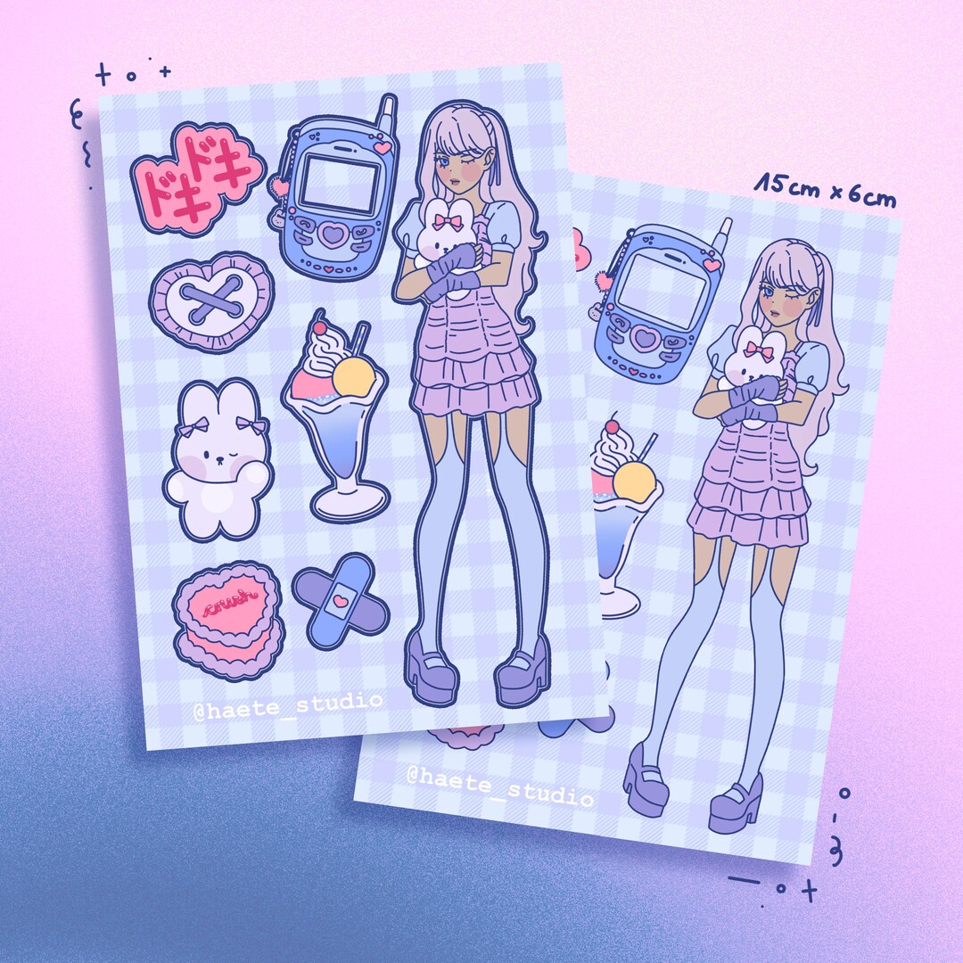 Doki Doki Girl Pastel Goth Outfit Harajuku Sticker Sheet Korean ...