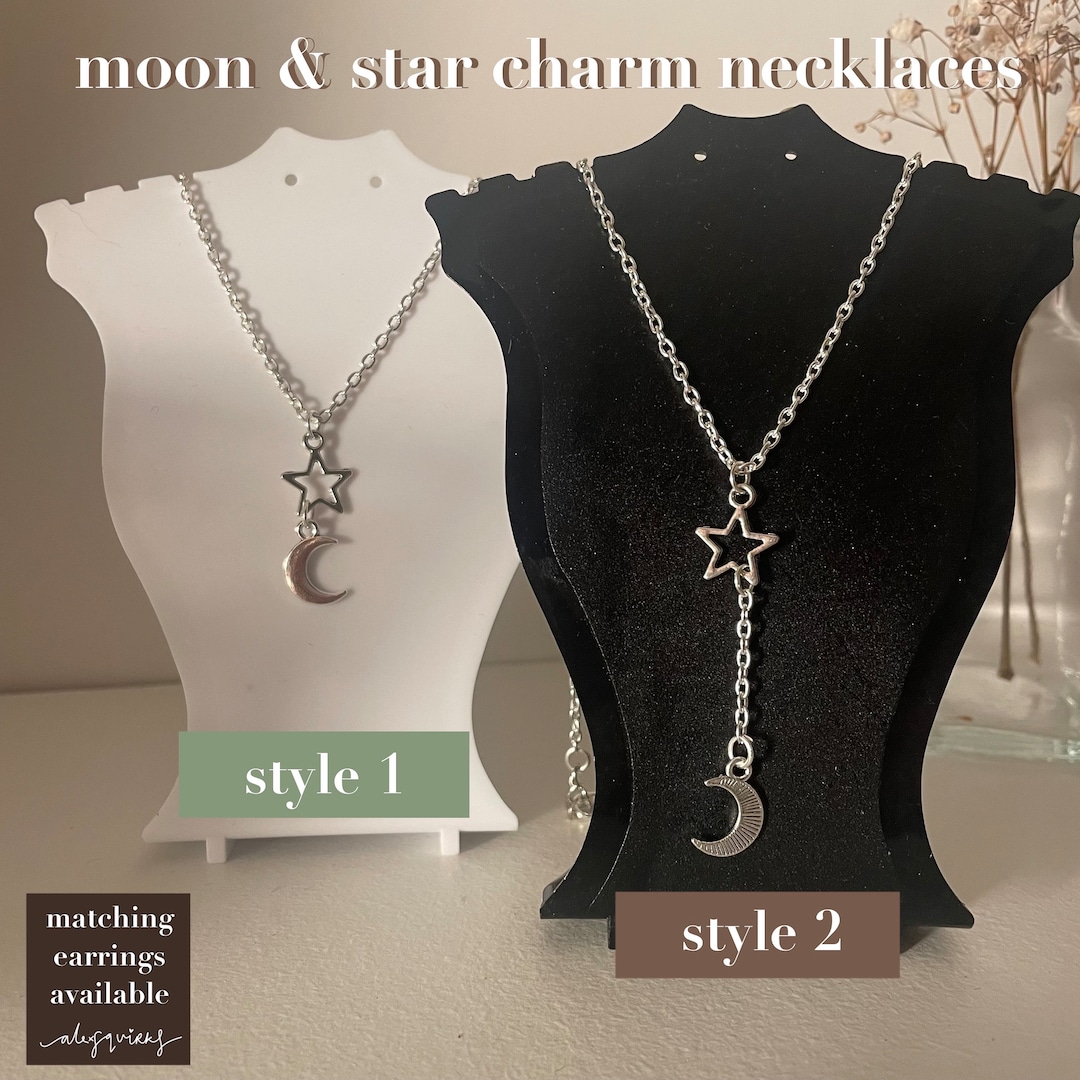 Moon & Star Silver Charm Necklaces - Etsy
