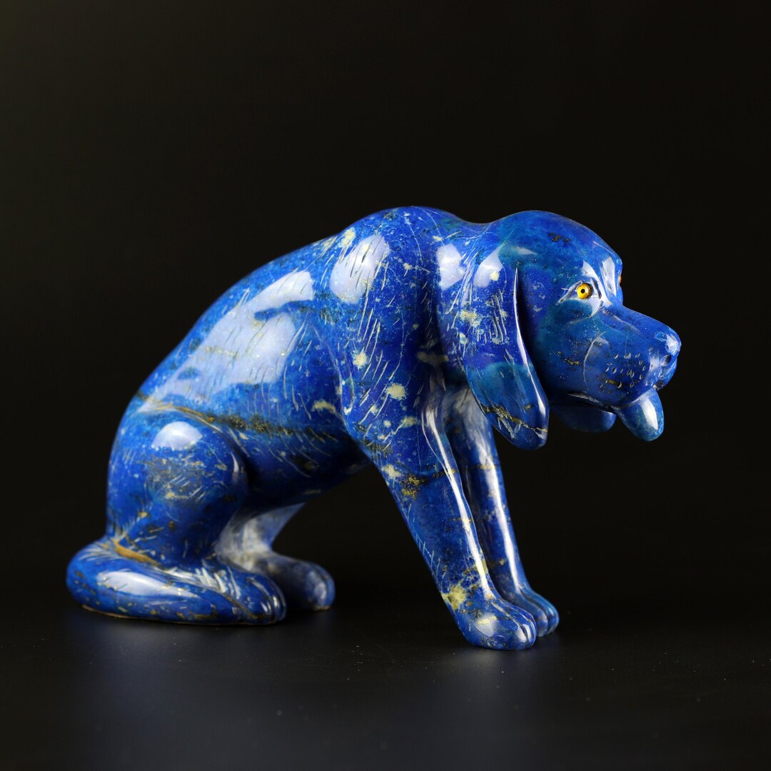 Lapis Lazuli Statue, Carved Stone Sculpture, Dog Figurine, Natural Blue ...