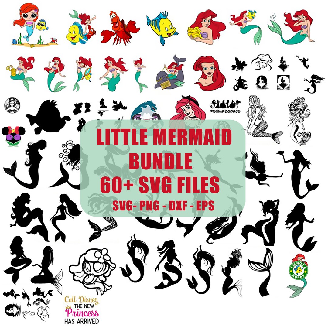 60 SVG Little Mermaid Files, Little Mermaid SVG Bundle, Ariel PNG ...
