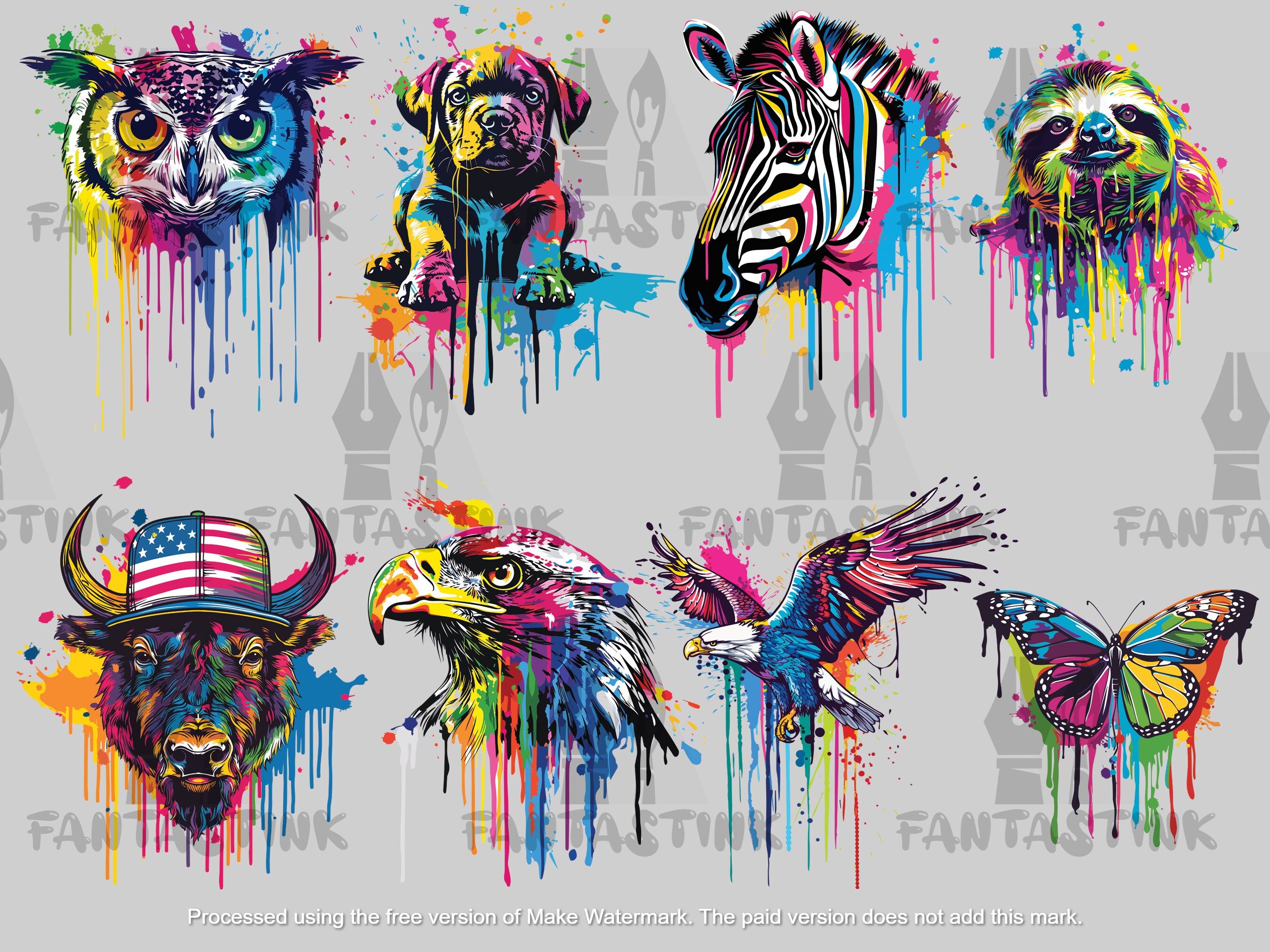 50 Cool Colorful Color Drip Animal T-shirt Designs PNG SVG Bundle ...