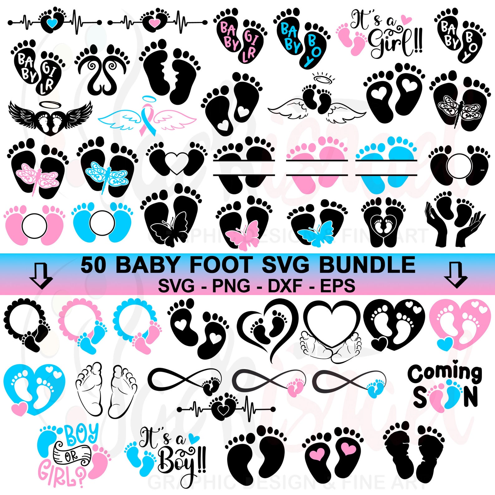 50 Baby Foot Print SVG Bundle, Baby Boy Foot Print SVG Bundle, Baby ...