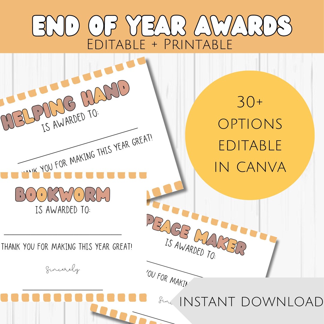 End of School Year Awards, Editable, Printable - Etsy