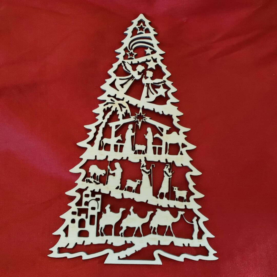 Beautiful Wooden Representation of the Nativity With This Nativity Tree ...