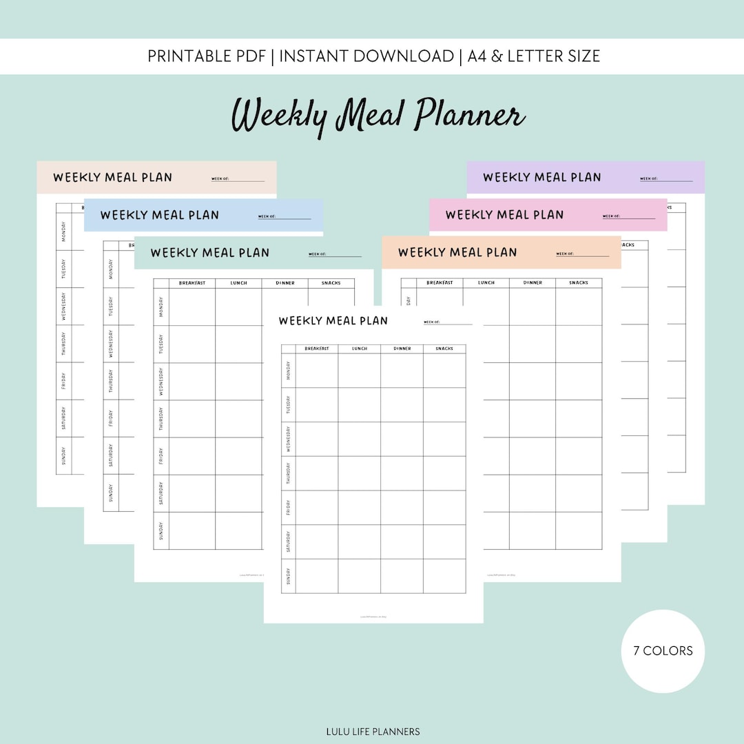 Printable Weekly Meal Planner, Food Journal, Food Diary, Meal Prep ...