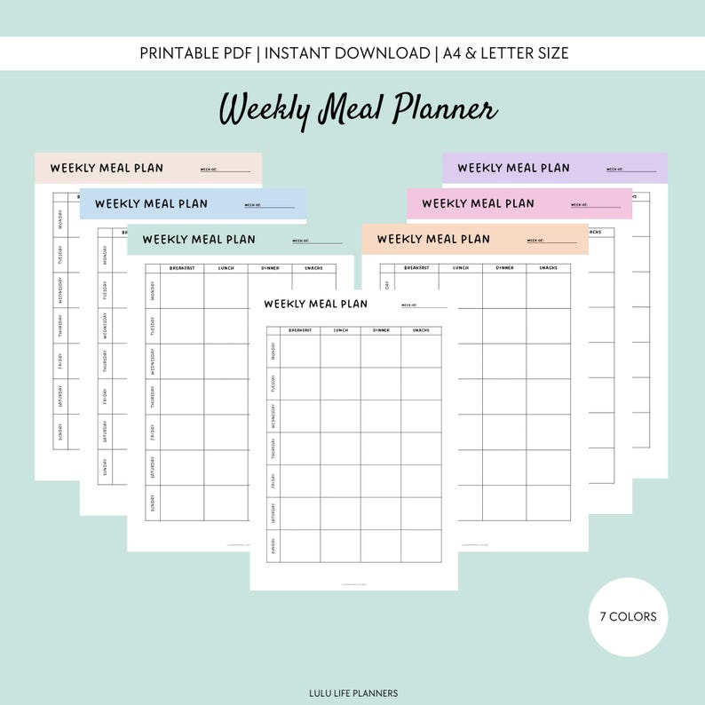 Weekly Meal Planner Printable Food Journal, Food Diary, Meal Prep ...