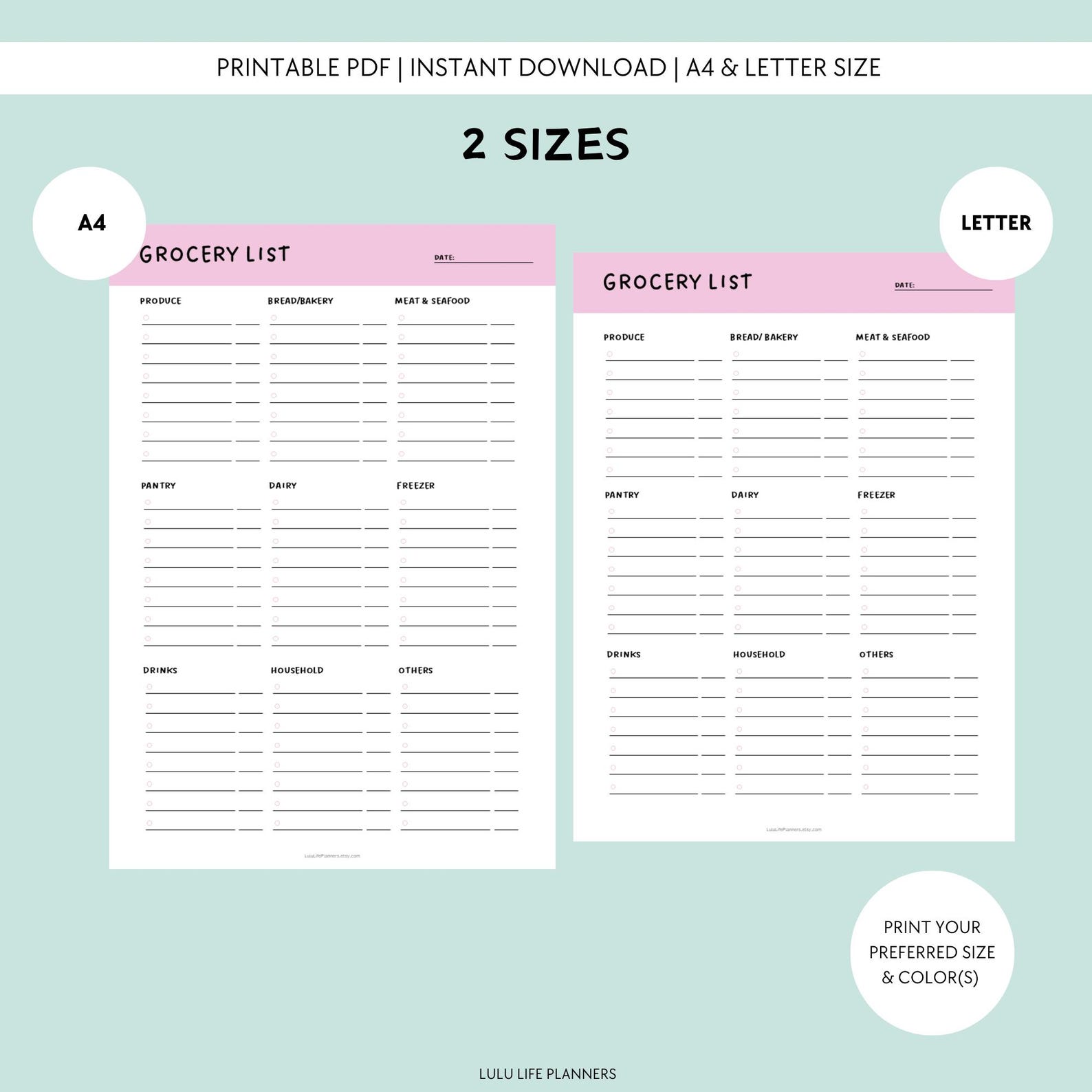 Grocery List Printable Template, Food Shopping List, Grocery Planner, 7 ...
