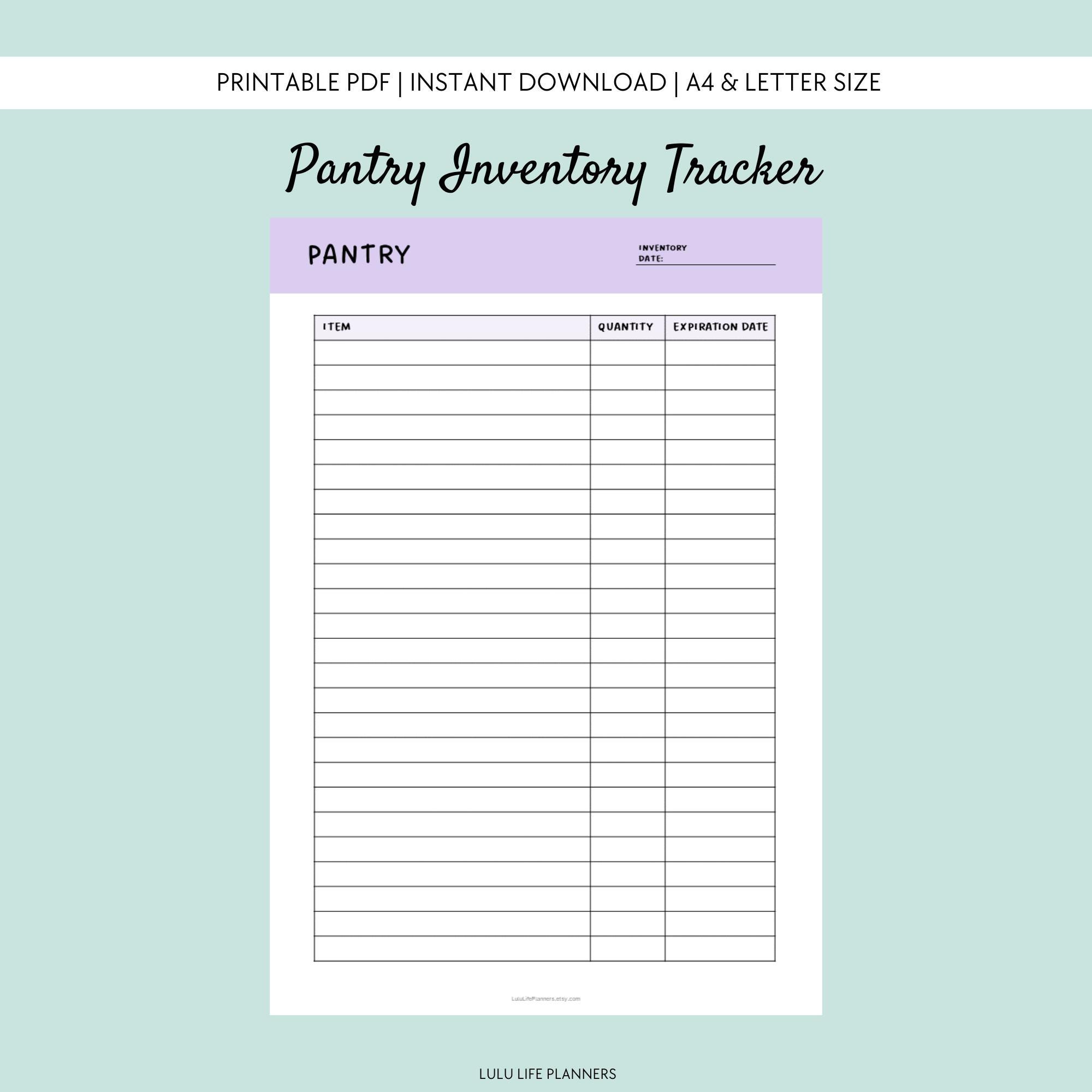 Printable Kitchen Inventory Template, Freezer, Fridge, Pantry, Spice ...