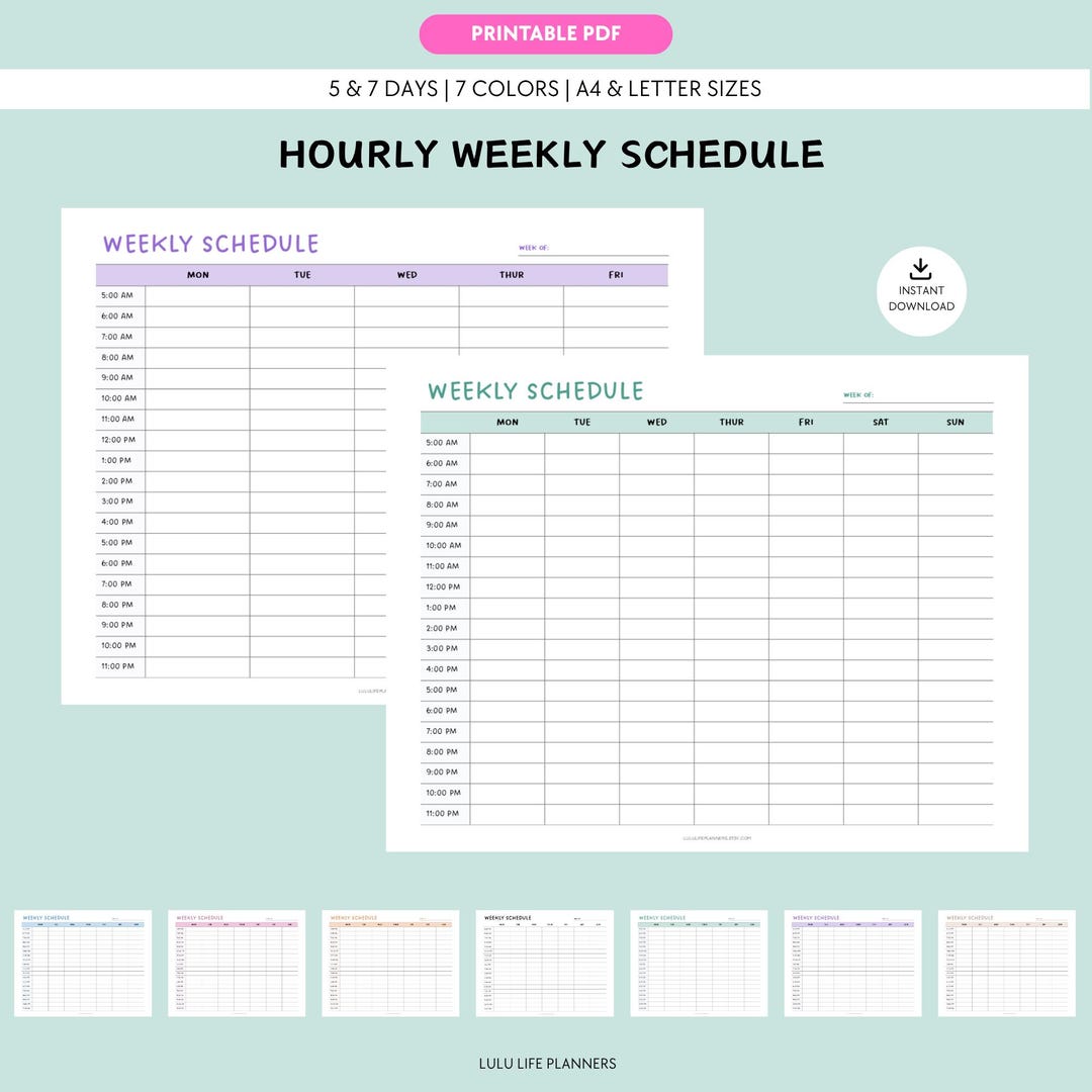 Hourly Weekly Schedule Printable Weekly Planner, Weekly to Do List ...