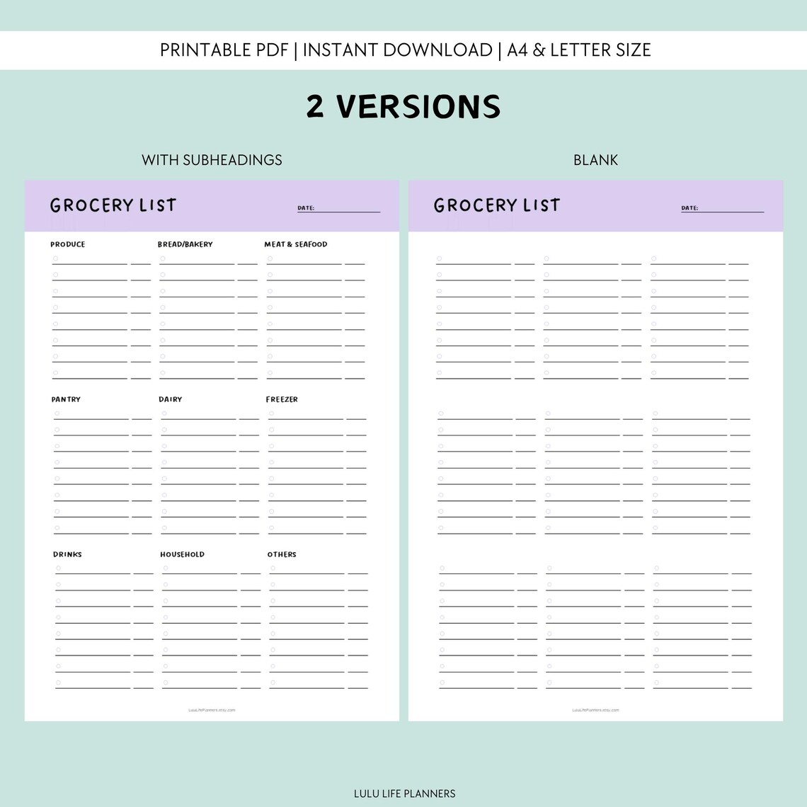 Grocery List Printable Template, Food Shopping List, Grocery Planner, 7 ...