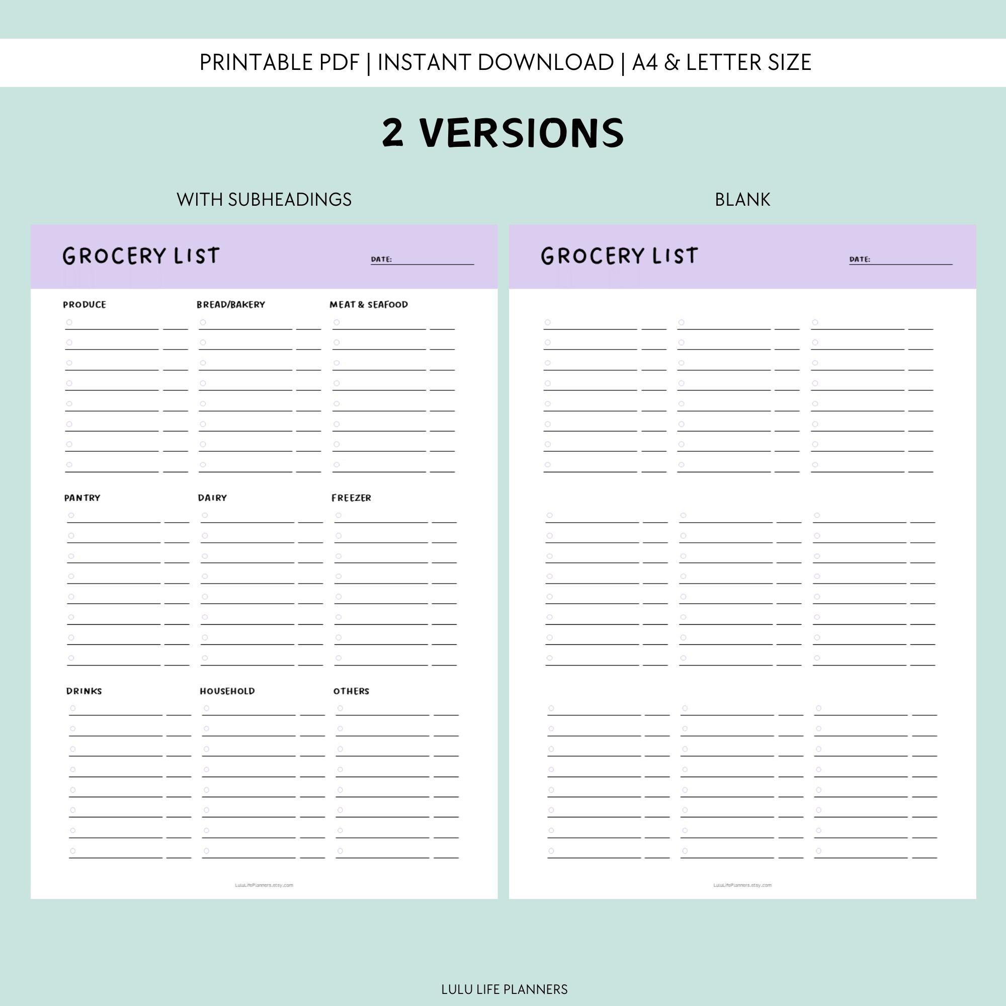 Grocery List Printable Template, Food Shopping List, Grocery Planner, 7 ...