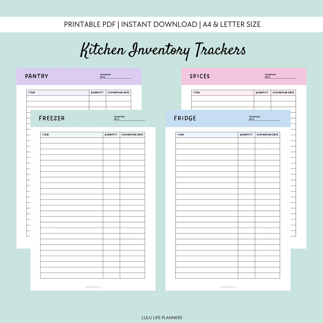 Printable Kitchen Inventory Template, Freezer, Fridge, Pantry, Spice ...