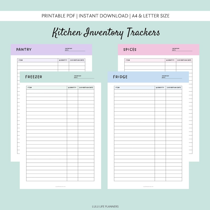 Printable Kitchen Inventory Template, Freezer, Fridge, Pantry, Spice ...