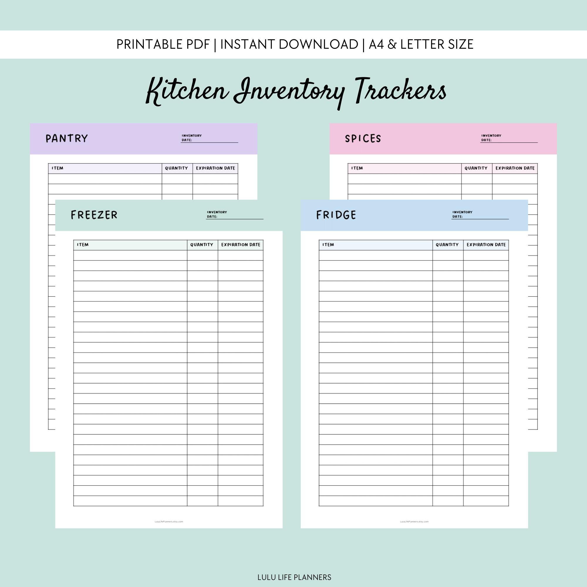Printable Kitchen Inventory Template, Freezer, Fridge, Pantry, Spice ...