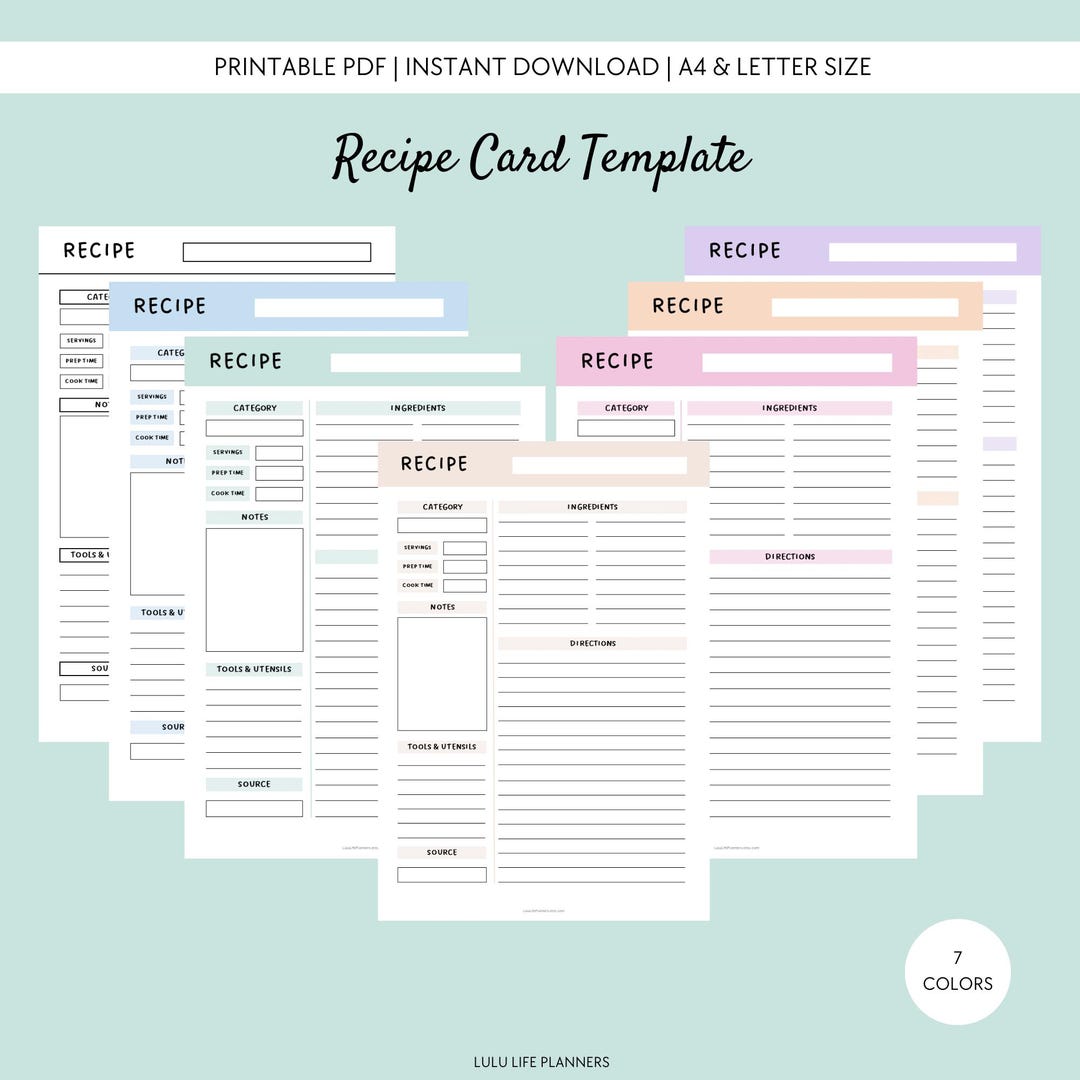 Printable Recipe Template, Recipe Card, Blank Recipe Page, Recipe Book ...