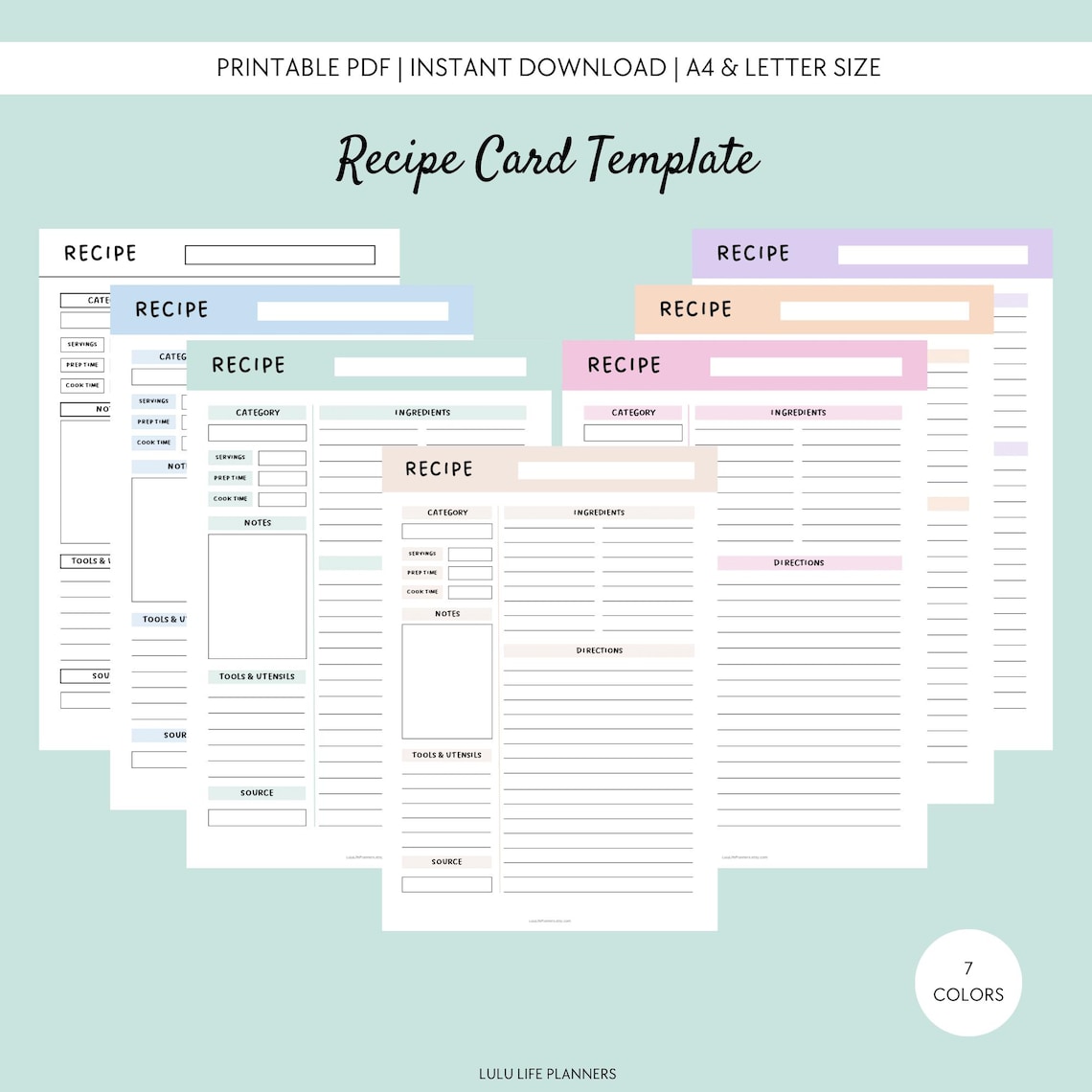 Printable Recipe Template, Recipe Card, Blank Recipe Page, Recipe Book ...