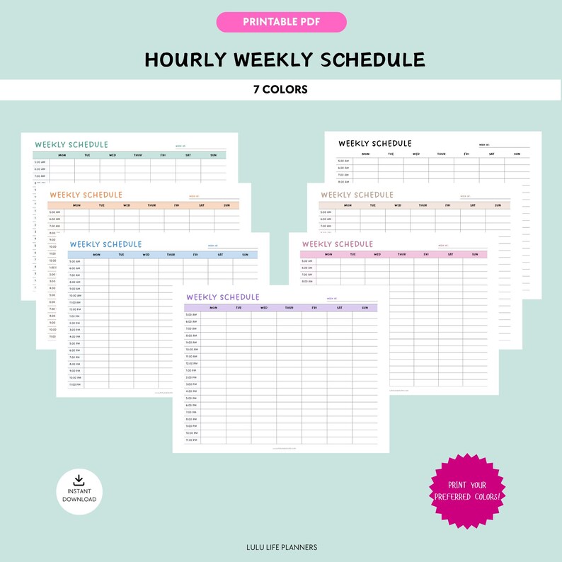 Hourly Weekly Schedule Printable Weekly Planner, Weekly to Do List ...