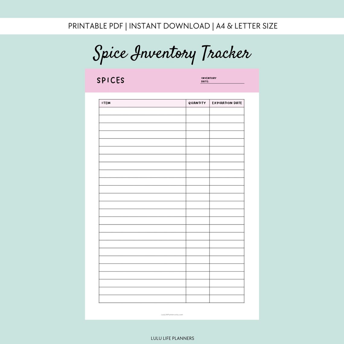 Printable Kitchen Inventory Template, Freezer, Fridge, Pantry, Spice ...