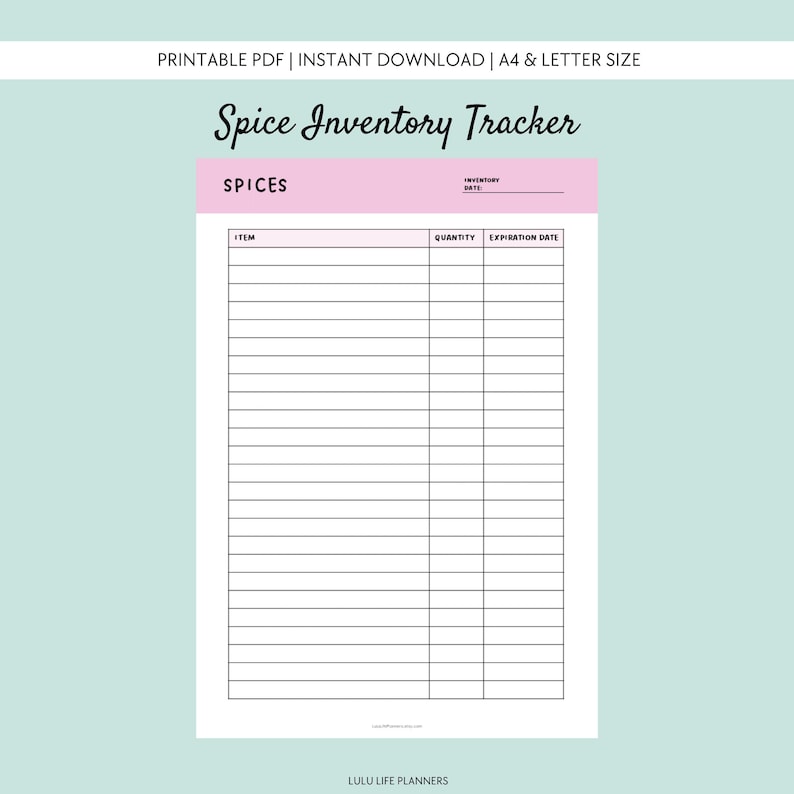 Kitchen Inventory List Printable PDF, Food Tracker, Freezer Fridge ...