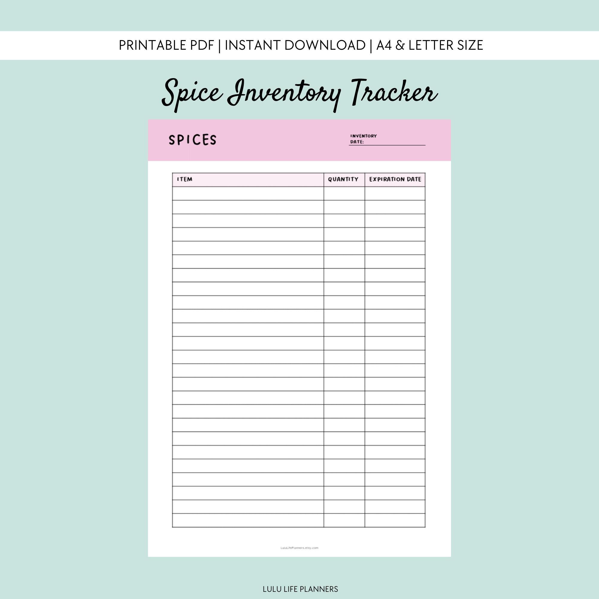 Printable Kitchen Inventory Template, Freezer, Fridge, Pantry, Spice ...