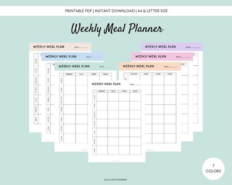 Printable Weekly Meal Planner, Food Journal, Food Diary, Meal Prep ...