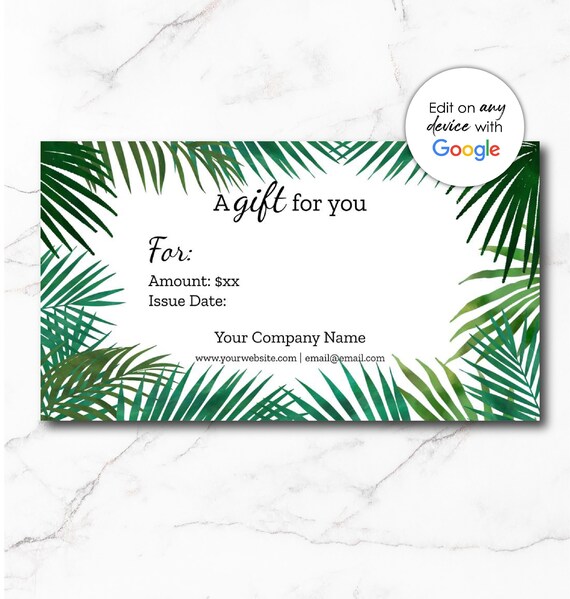 Editable Tropical Leaves Gift Card Edit on Phone Gift | Etsy